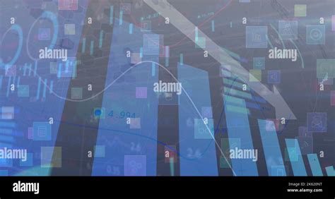 Illustration Of Multiple Graphs With Declining Arrow And Application Icons Over Abstract