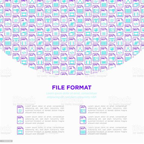 문서 pdf php html png txt mov eps zip css js 얇은 라인 아이콘 파일 형식 개념 현대 벡터 일러스트레이션 인쇄 미디어 템플릿 파일에
