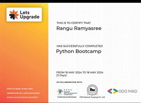 Rangu Ramyasree On Linkedin Hey Everyone I Am Excited To Share That I Have Completed The Python