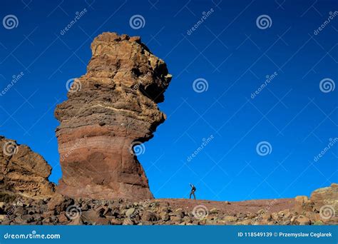 Big Rock Formation Of Los Roques De Garcia Compare With Small Human