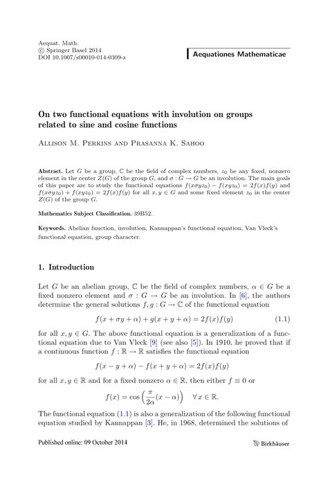 Pdf On Two Functional Equations With Involution On Groups Related To