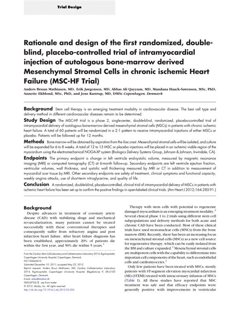 Pdf Rationale And Design Of The First Randomized Double Blind