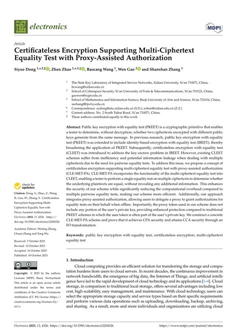 Pdf Certificateless Encryption Supporting Multi Ciphertext Equality