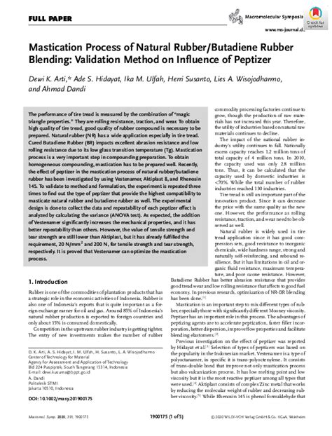 Pdf Mastication Process Of Natural Rubberbutadiene Rubber Blending Validation Method On