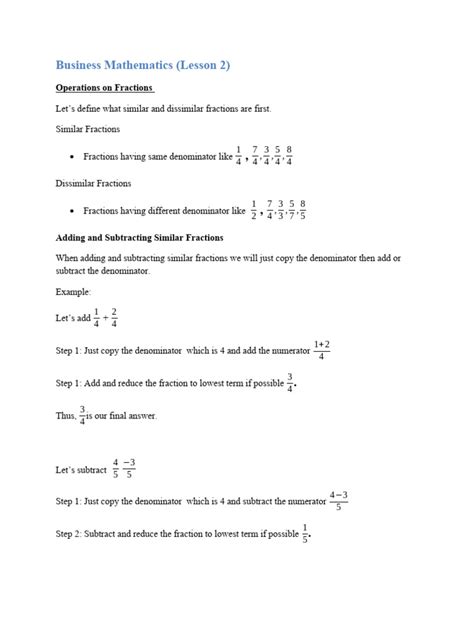 Business Mathematics Lecturenotes Lesson2 Pdf Number Theory Division Mathematics