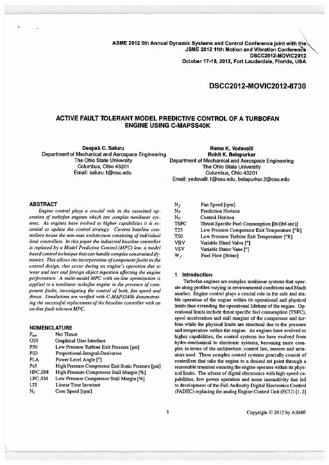 Pdf Active Fault Tolerant Model Predictive Control Of A Turbofan Engine Using C Mapss40k