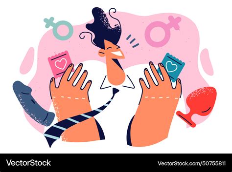 Relaxed Man Smiles While Standing In Sexshop Among