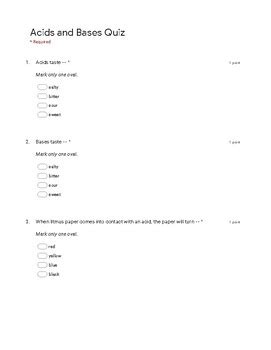 Acids And Bases Quiz PDF Printable By Hemlock Science Shop TpT