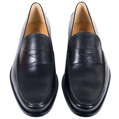 Tods Mens Classic Black Leather Penny Loafers For Sale At 1stdibs