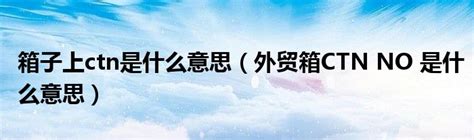 箱子上ctn是什么意思外贸箱CTN NO 是什么意思 环球知识网