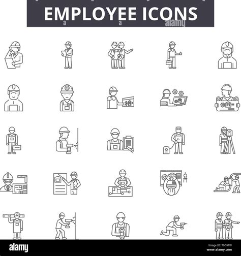 Employee Line Icons For Web And Mobile Design Editable Stroke Signs Employee Outline Concept