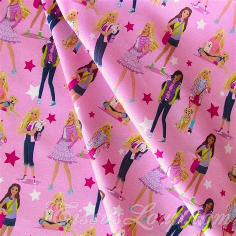 Roze Barbie Power Girl Katoenen Popeline Stof Voor Creatief Naaien