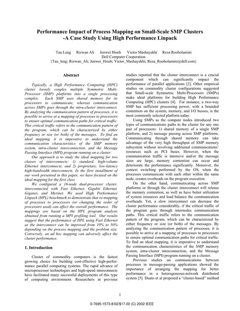Pdf Performance Impact Of Process Mapping On Small Scale Smp Clusters