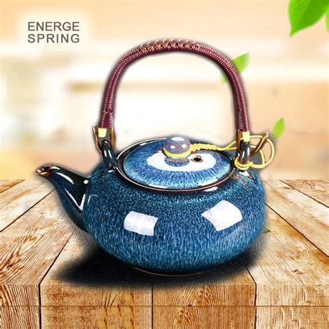 Energe 스프링 세라믹 찻주전자 대형 700ml 홈 핸들 냄비 티 룸 액세서리 티 포트 콜드 주전자 빈티지 청자 티 세트