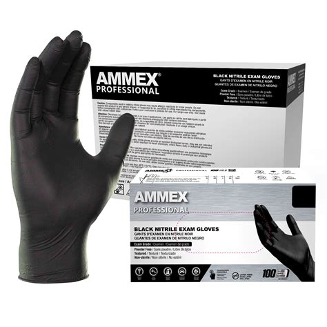 Ammex Professional Medical Black Nitrile Disposable Exam Gloves Latex