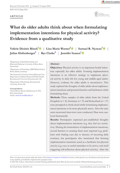 Pdf What Do Older Adults Think About When Formulating Implementation Intentions For Physical