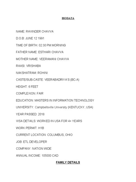 Ravinder Biodata Pdf