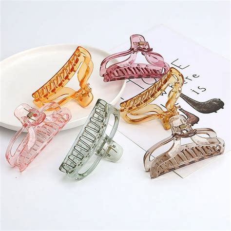 Set Of 6 Large Womens Claw Clips In Clear Plastic For Long Curly Hair