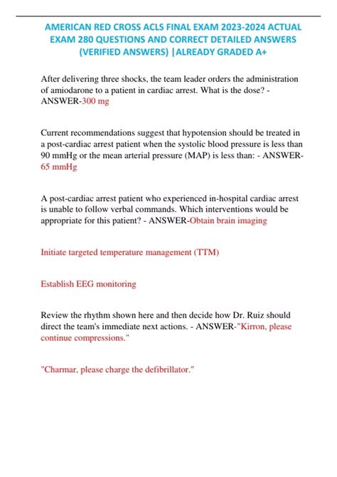 American Red Cross Acls Final Exam Actual Exam 280 Questions And