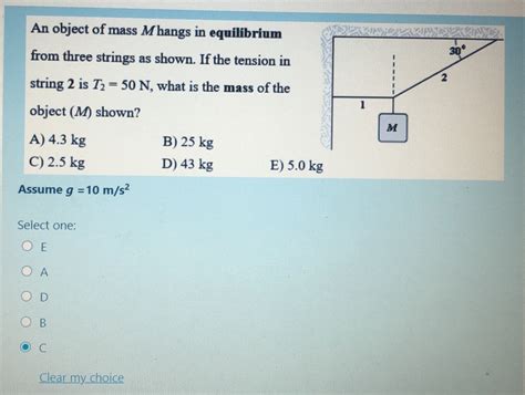 solved an object of mass mhangs in equilibrium from three