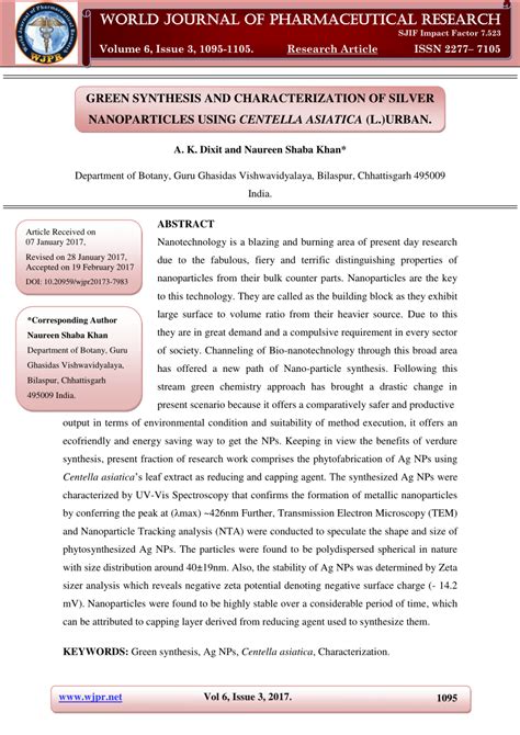 Pdf Green Synthesis And Characterization Of Silver Nanoparticles