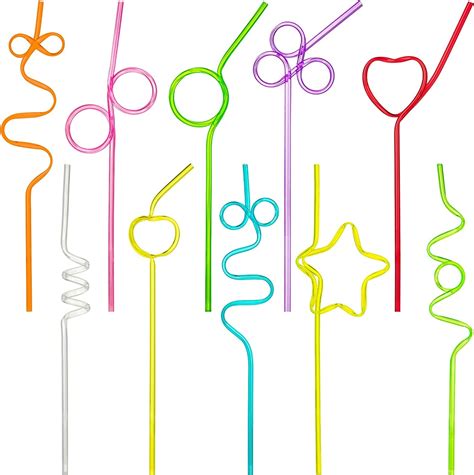 10 Pcs Crazy Straws Happon Different Designs Colorful Loop Straws 10 Reusable Plastic Silly