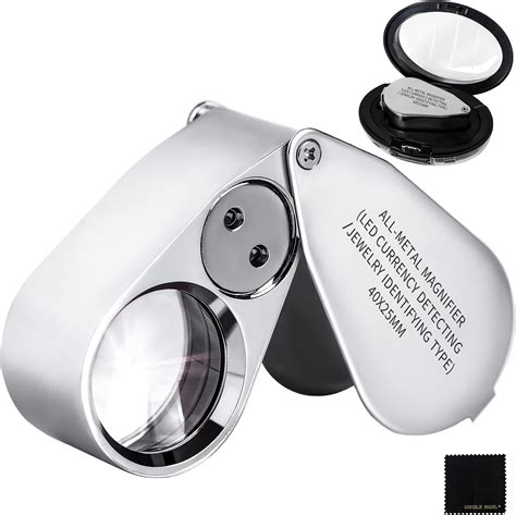 40x Metal Pocket Magnifier With Lights Slivery Foldable Led