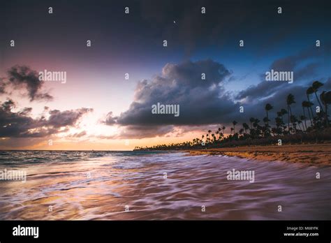 Carribean Vacation Beautiful Sunrise Over Tropical Beach In Punta Cana