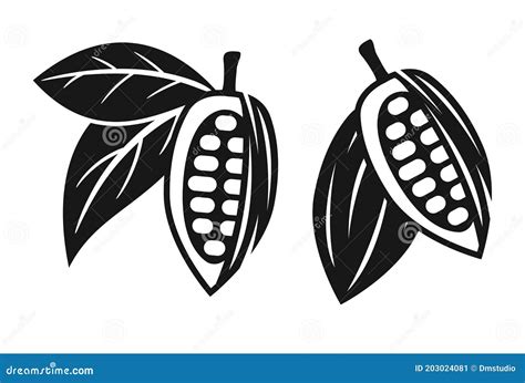 Vector Icons Of Cocoa Beans With Leaves Stock Vector Illustration Of Background Icon 203024081