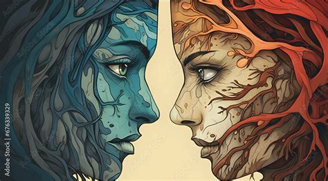Artistic Depiction Of Bipolar Disorder Illustrating The Duality Of Emotional States 2 Faces