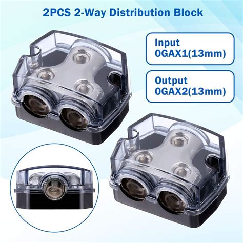2 Way Power Distribution Block 0 Gauge In Out Power Ground Distributor 2pc Usa