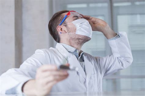 Sad Scientist In The Lab With A Failed Experiment Stock Image Image