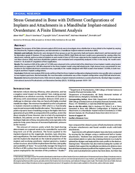 Pdf Stress Generated In Bone With Different Configurations Of Implants And Attachments In A