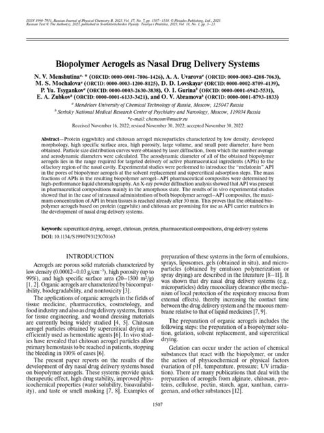 Biopolymer Aerogels As Nasal Drug Delivery Systems Pdf Gel Supercritical Fluid