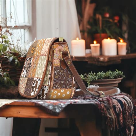 Faux Patchwork Cross Body Bag Boho Bag Floral Bag Saddle Bag Flower