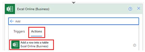 add a row into a table in a table in excel connector power automate