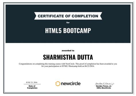award certificate of completion html5 bootcamp ppt