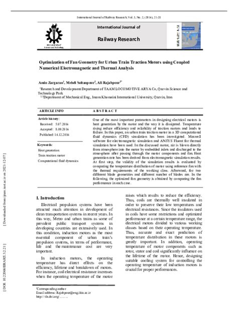Pdf Optimization Of Fan Geometry For Urban Train Traction Motors Using Coupled Numerical