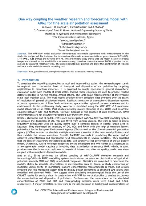 Pdf One Way Coupling The Weather Research And Forecasting Model With Adms For Fine Scale Air