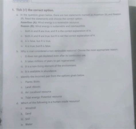 1 Tick The Correct Option A In The Question StudyX
