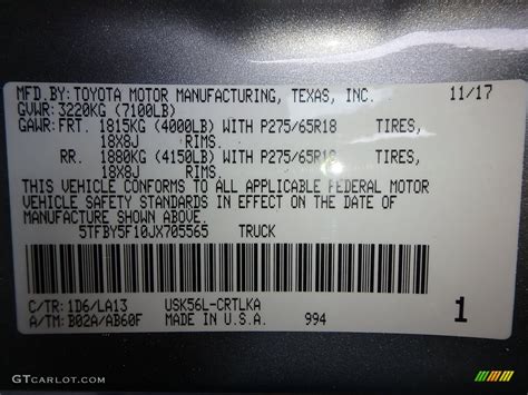 2018 Tundra Color Code 1d6 For Silver Sky Metallic Photo 124261359