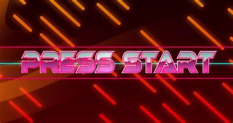 image of press start text banner over orange digital waves and lines in