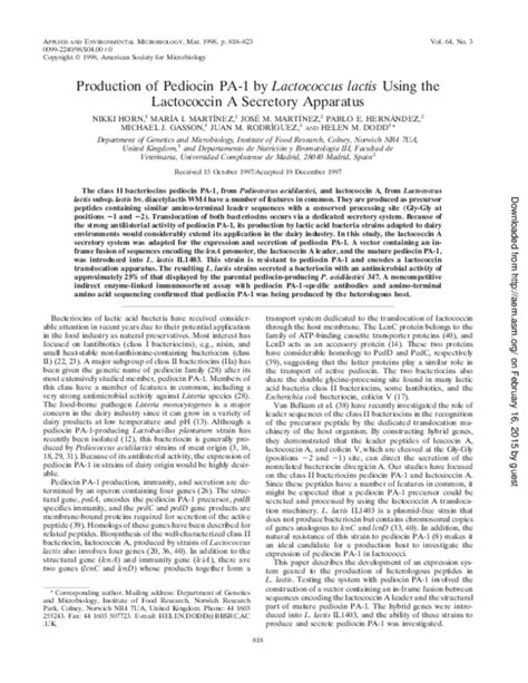 Pdf Production Of Pediocin Pa1 By Lactococcus Lactis Using The