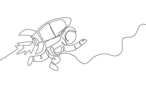 Premium Vector One Continuous Line Drawing Spaceman Astronaut Science Discovering Cosmos With