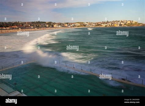 A Birds Eye View Of A Pool On The Bondi Beach Pool With A Background