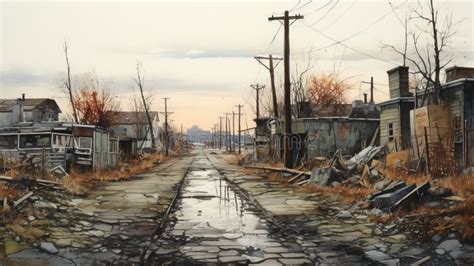 Calle Desoladora Pintura De Agua Hiperrealista En Un Entorno