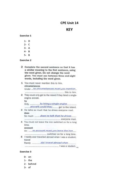 Cpe Use Of English Key Units 14 15 Pdf