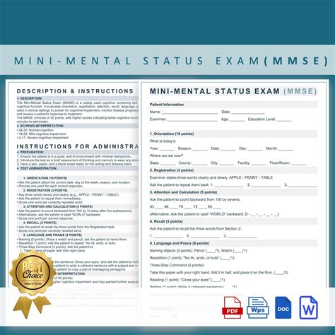 Editable Mini Mental Status Exam Mmse Template Cognitive Assessment