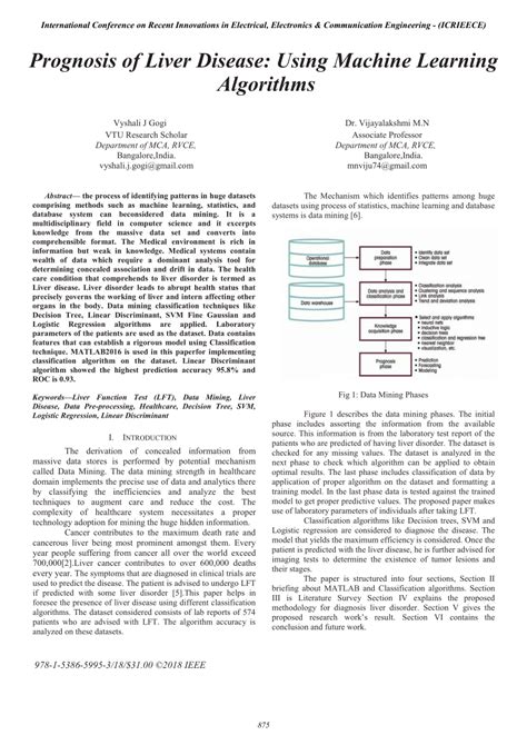 Pdf Prognosis Of Liver Disease Using Machine Learning Algorithms
