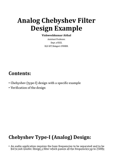 Analog Chebyshev Filter Desing Example Student Pdf